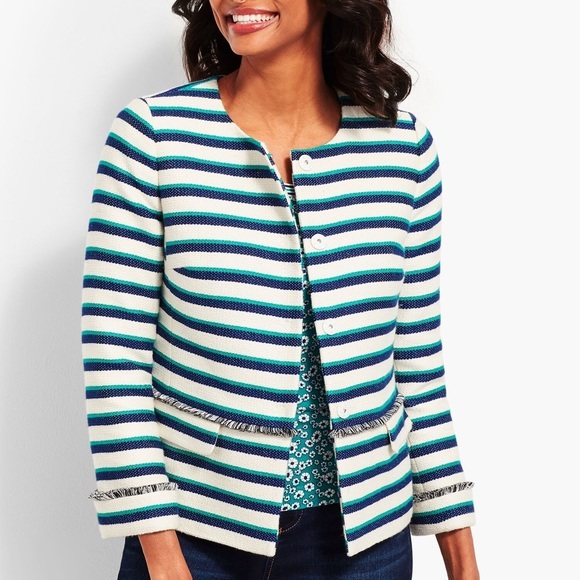 Talbots | Jackets & Coats | Nwt Talbots Striped Tweed Woven Fringe ...